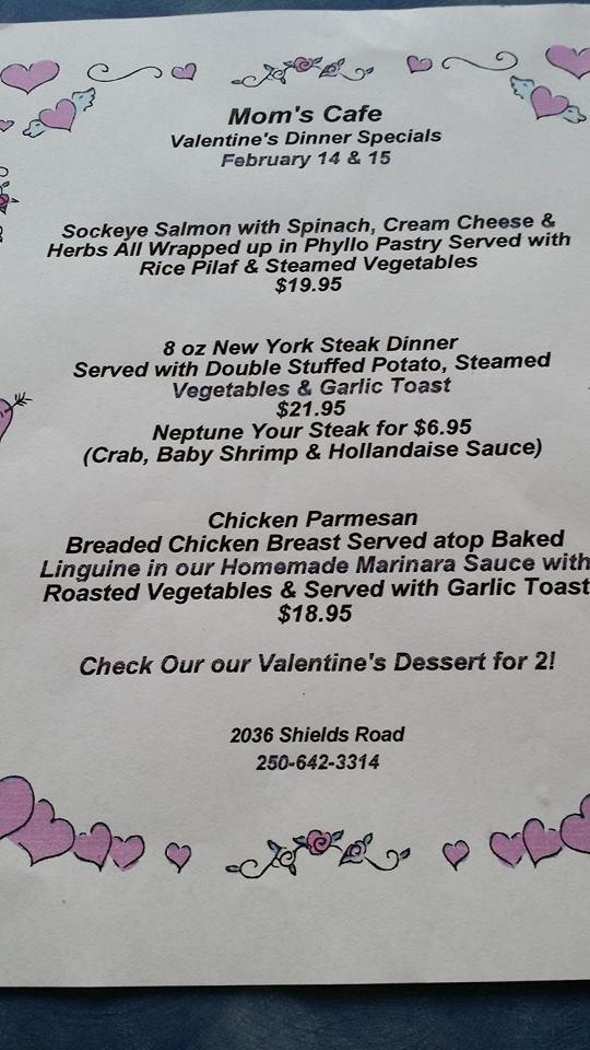 Menu at Mom's Cafe, Sooke