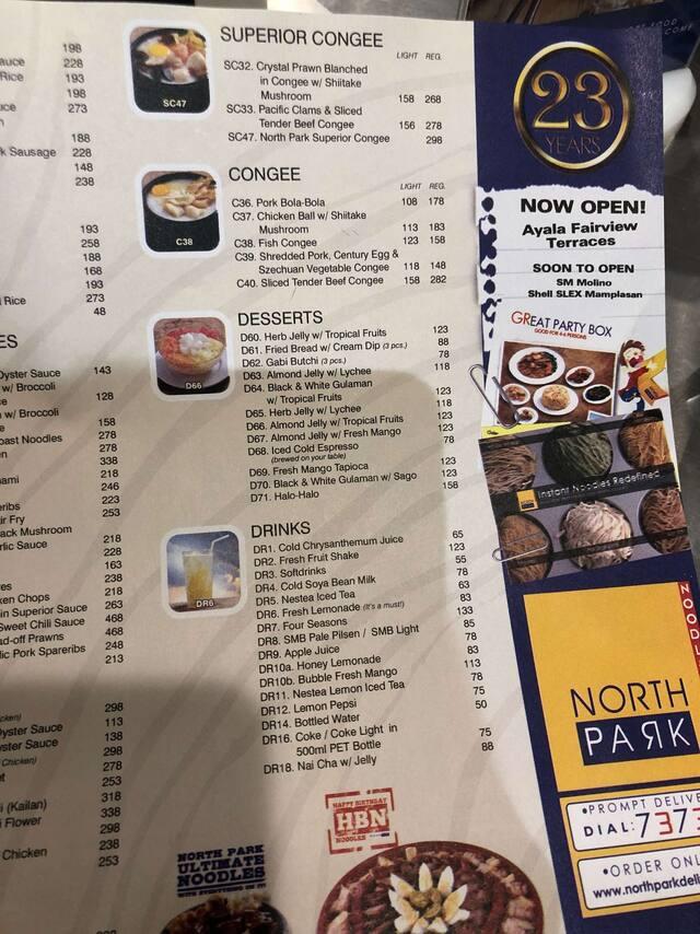 Menu at North Park Noodles restaurant, San Juan, #329 P.Guevarra Street