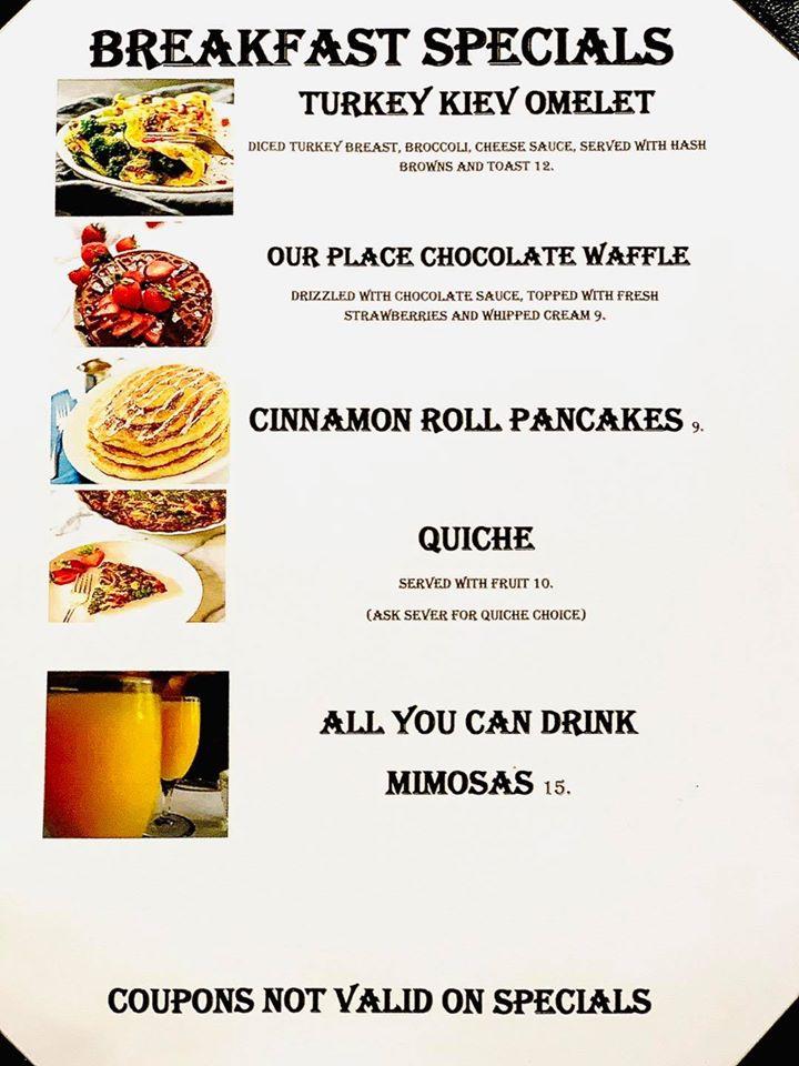 Menu at Our Place Dunedin restaurant, Dunedin, Main St