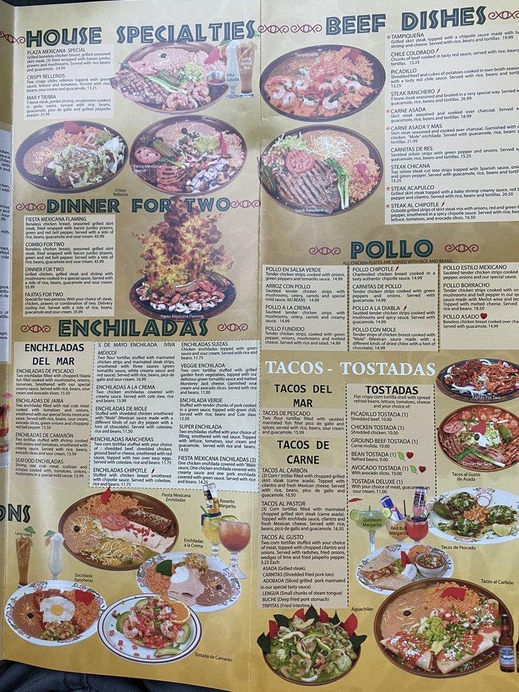 Menu at Plaza Mexicana restaurant, Vernal