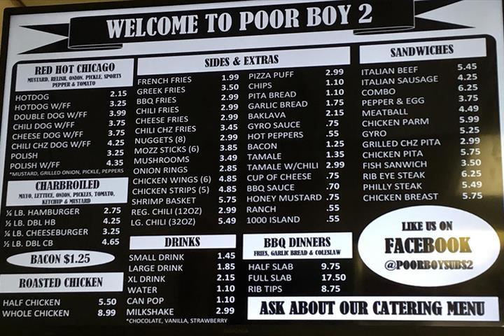 Menu at Poor Boy 2 fast food, Wheaton