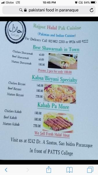 Menu at Rajput Halal Pak Cuisine restaurant, Parañaque, Paranaque - Sucat Rd