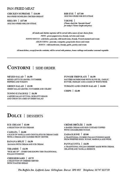 Menu at Buffalo Inn pub & bar, Gillingham