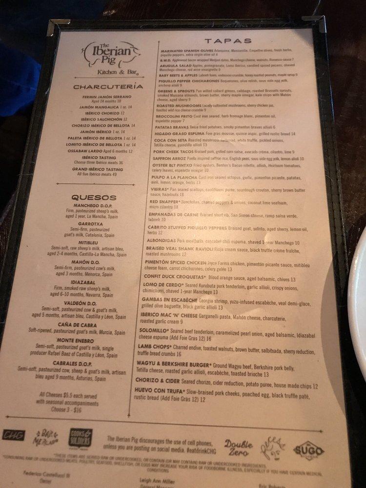 Menu at The Iberian Pig restaurant, Decatur, 121 Sycamore St