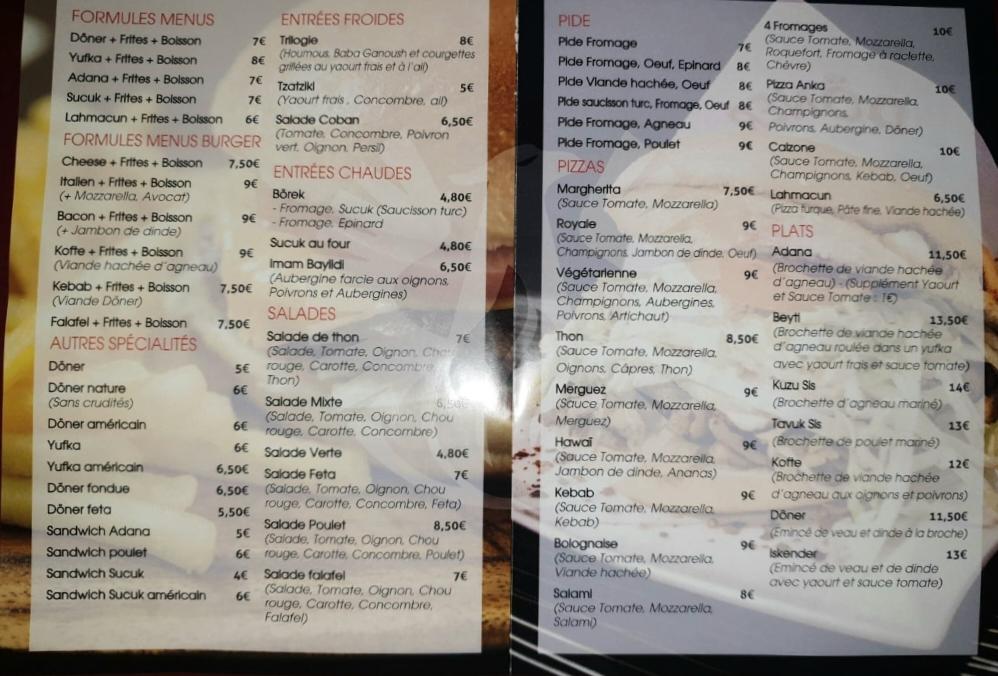 Menu at Restaurant Anka, Huningue
