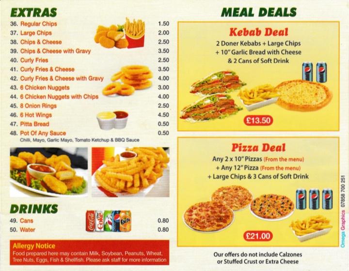 Menu at Milano pizzas pizzeria, Settle
