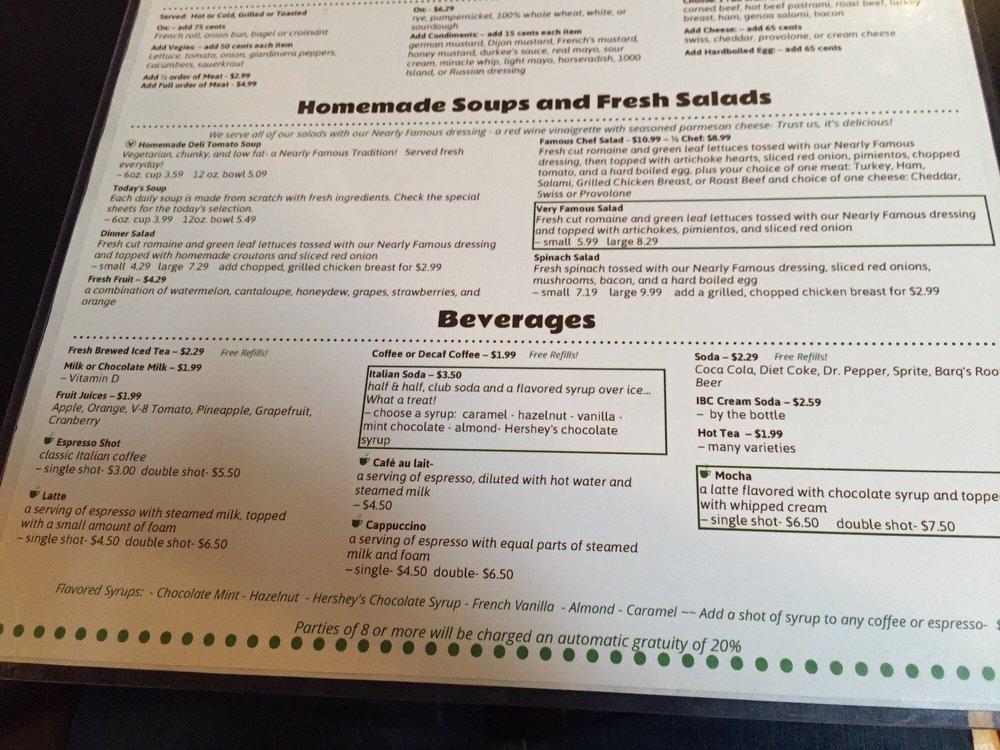 Menu at Nearly Famous Deli & Pasta House restaurant, Springfield