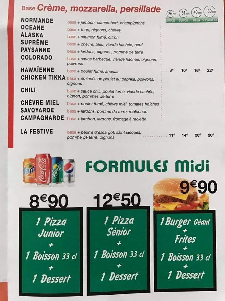 Menu at Pinocchio restaurant, Le Havre