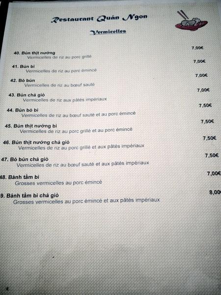 Menu at Quan Ngon restaurant, Paris, 63 Rue du Javelot
