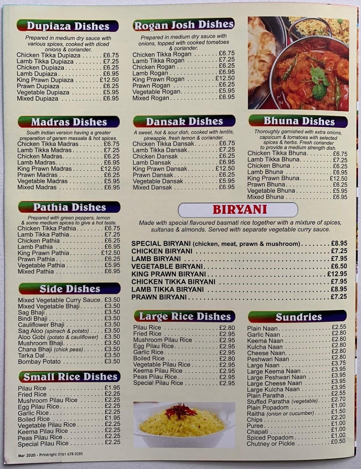Menu at The Raj Takeaway Madeley fast food, England
