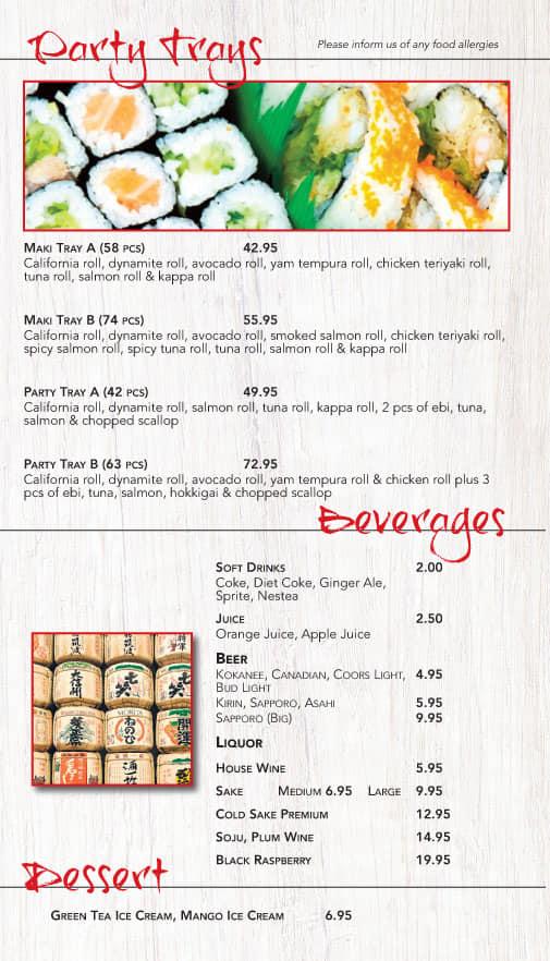Menu at Sushi Hon restaurant, Sylvan Lake
