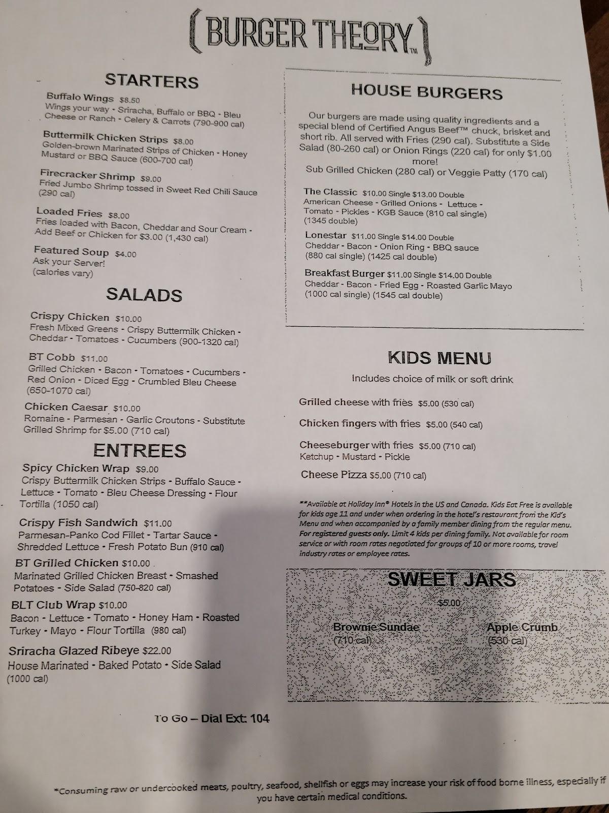 Menu at Burger Theory steakhouse, Paducah, First Level