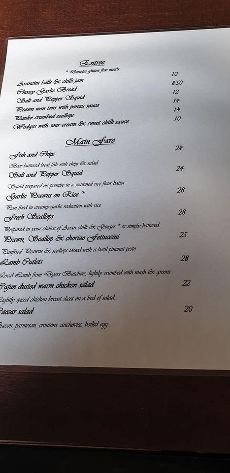 Menu at Club Hotel, Bairnsdale