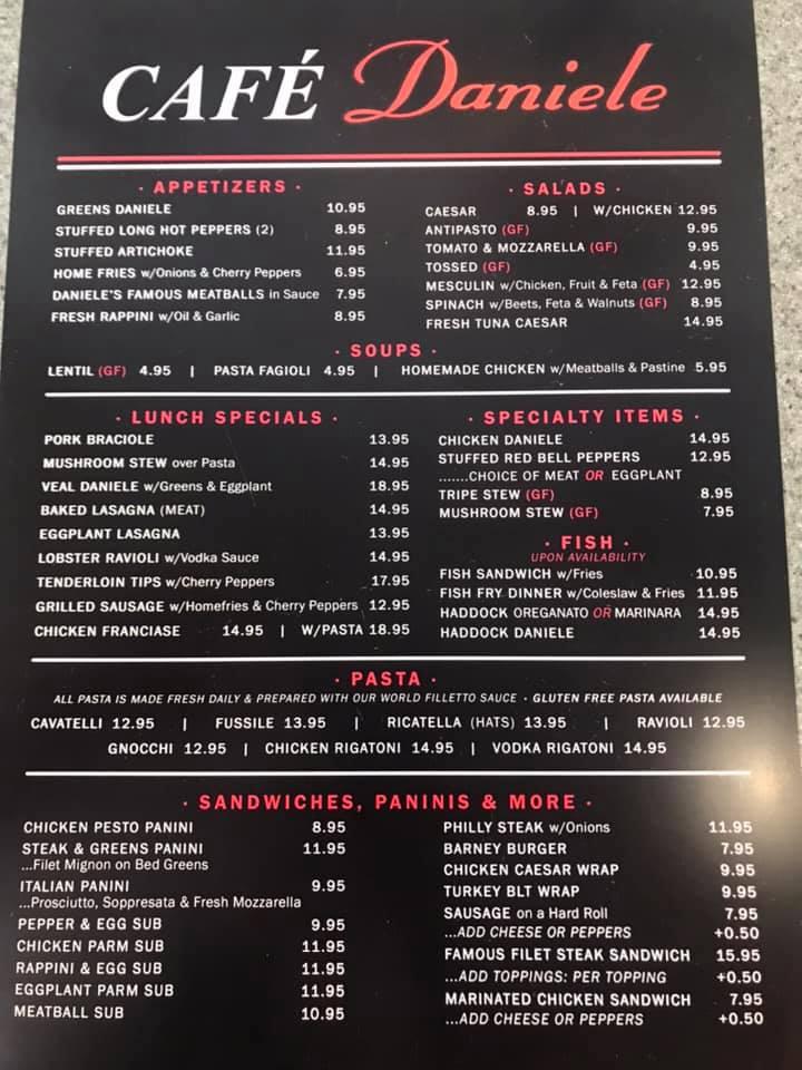 Menu at Daniele Imports restaurant, Utica