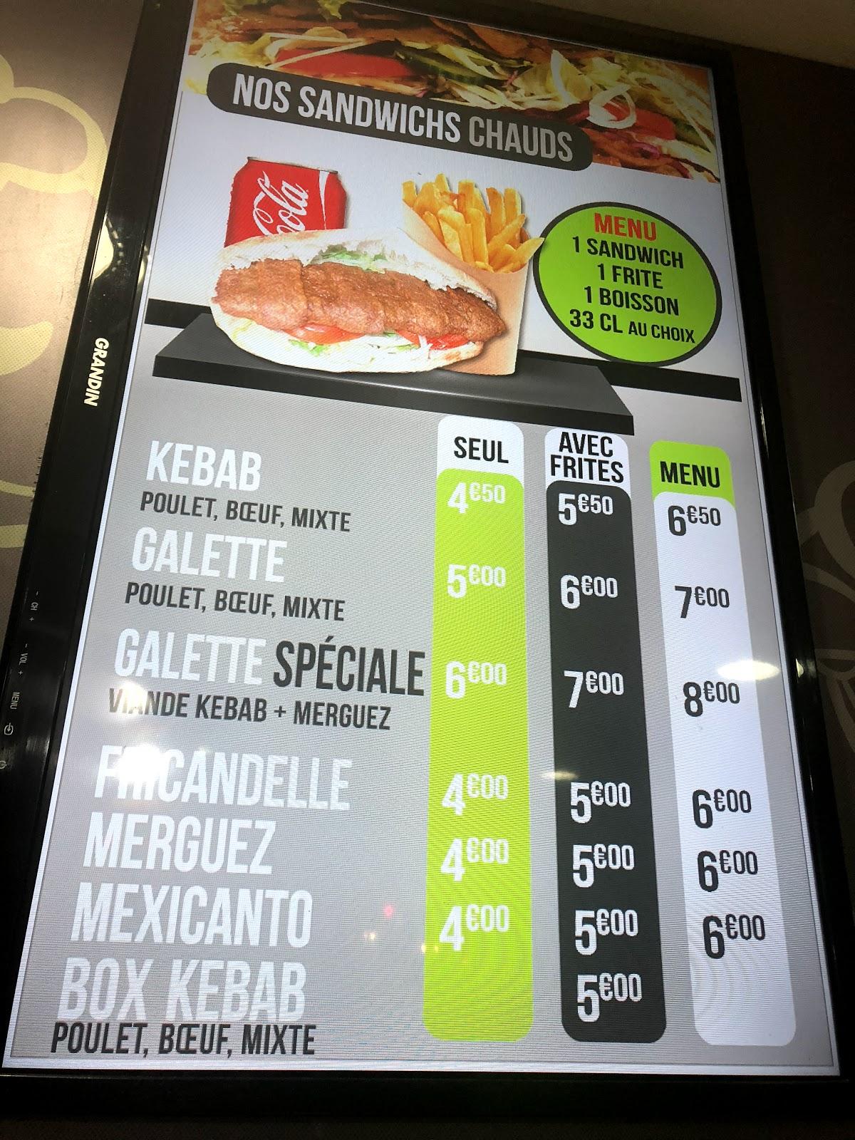 Menu au El Pacha restaurant, La Madeleine
