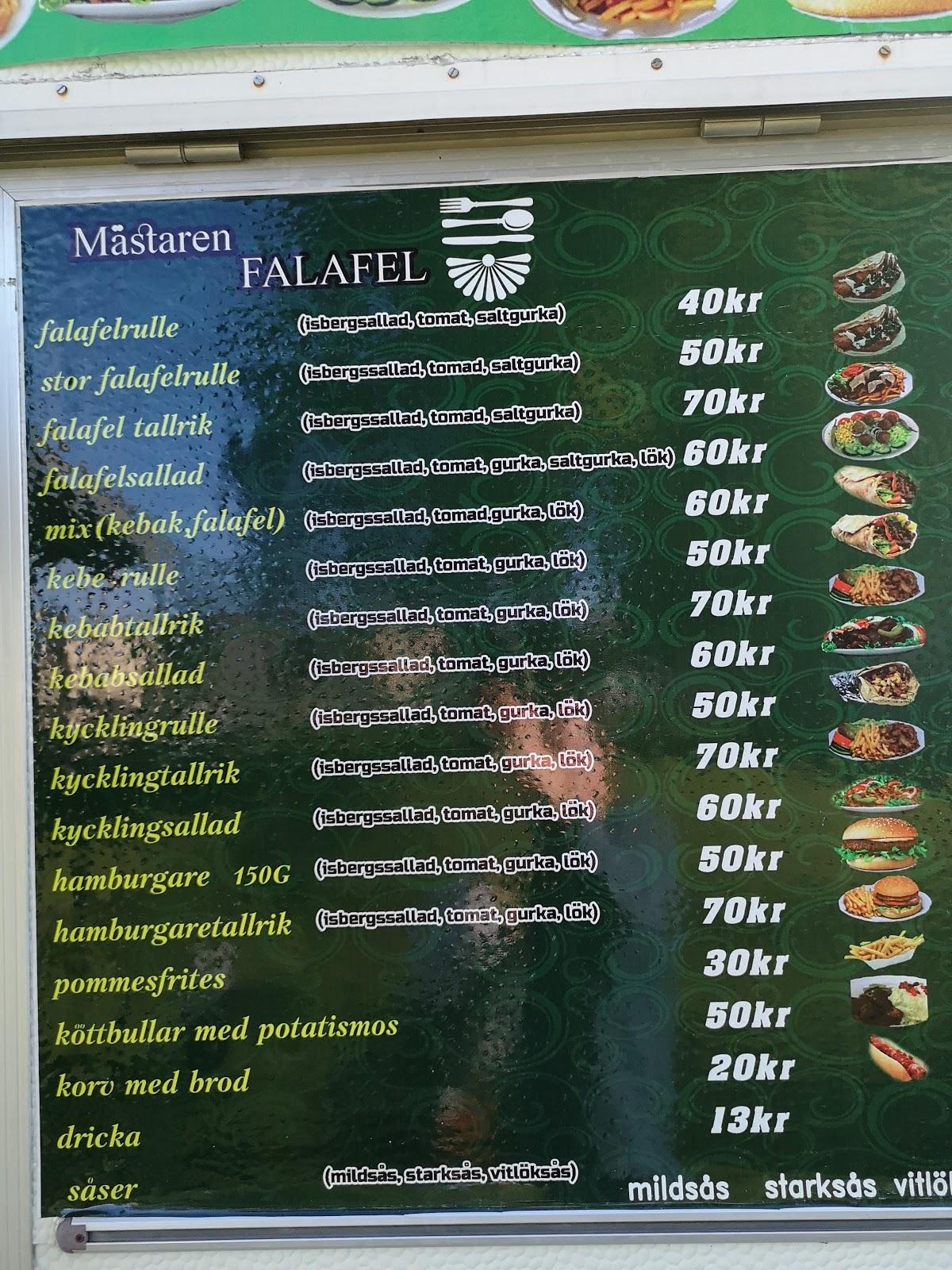 Menu at Falafel Mästaren restaurant, Gothenburg