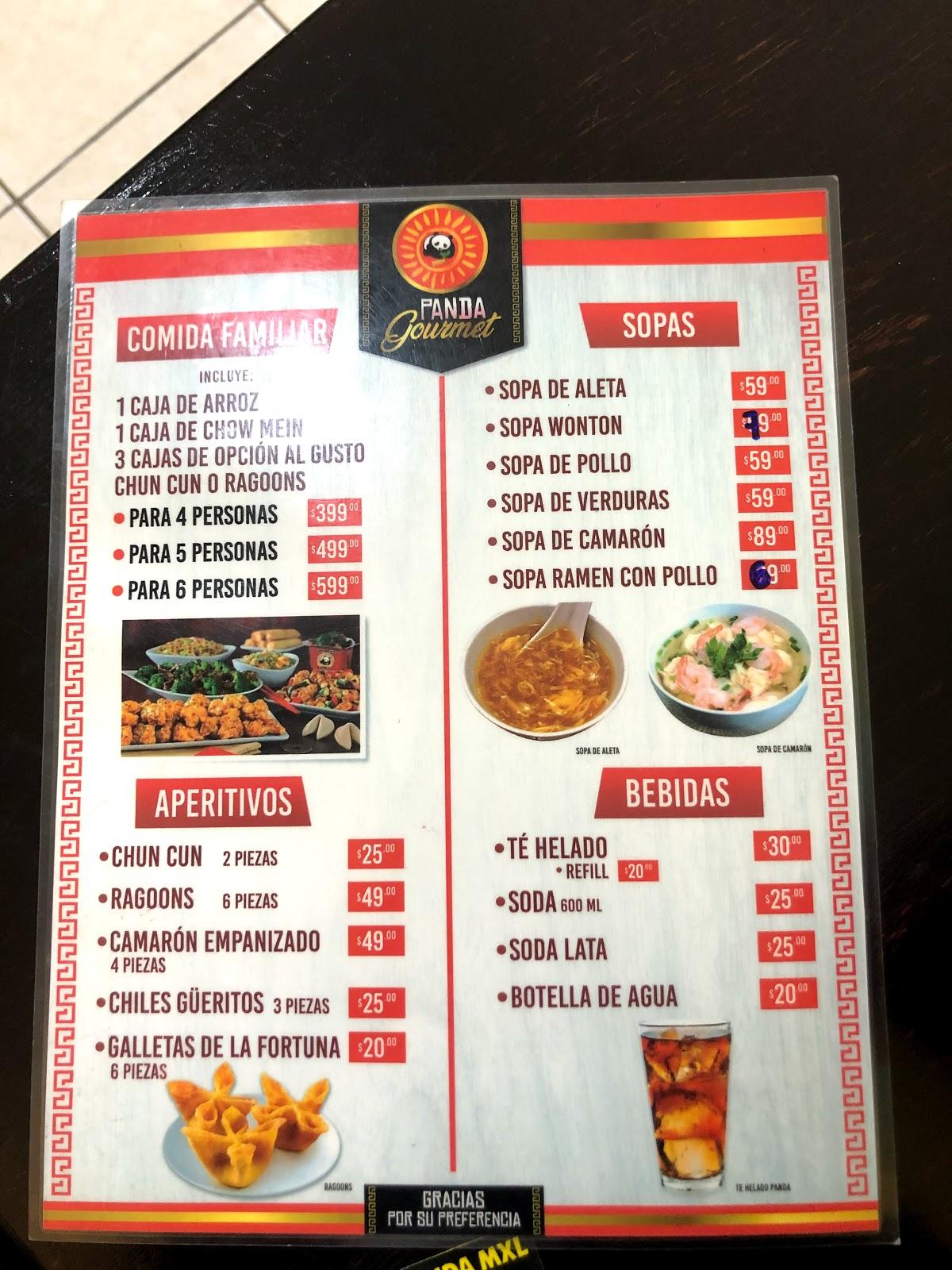 Menu at Panda Mexicali restaurant, Mexicali, Blvd. Lázaro Cárdenas 569