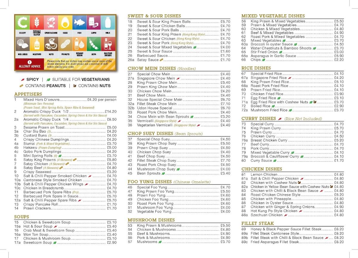 Menu at Peking Chef fast food, Billericay
