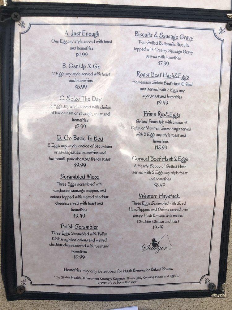 Menu at Sawyer's Main Street Breakfast & Function Hall restaurant ...