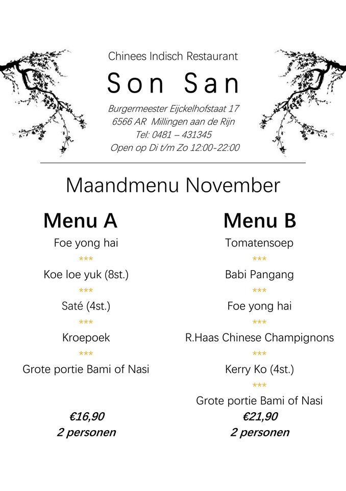 Menu at Son San, Millingen aan de Rijn