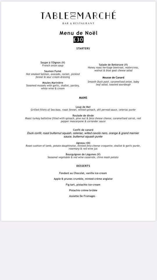 Menu at Table Du Marche restaurant, London