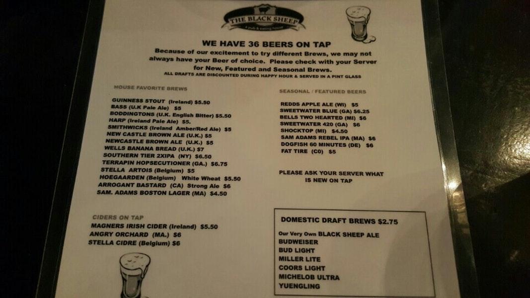 Menu at The Black Sheep pub & bar, Ormond Beach