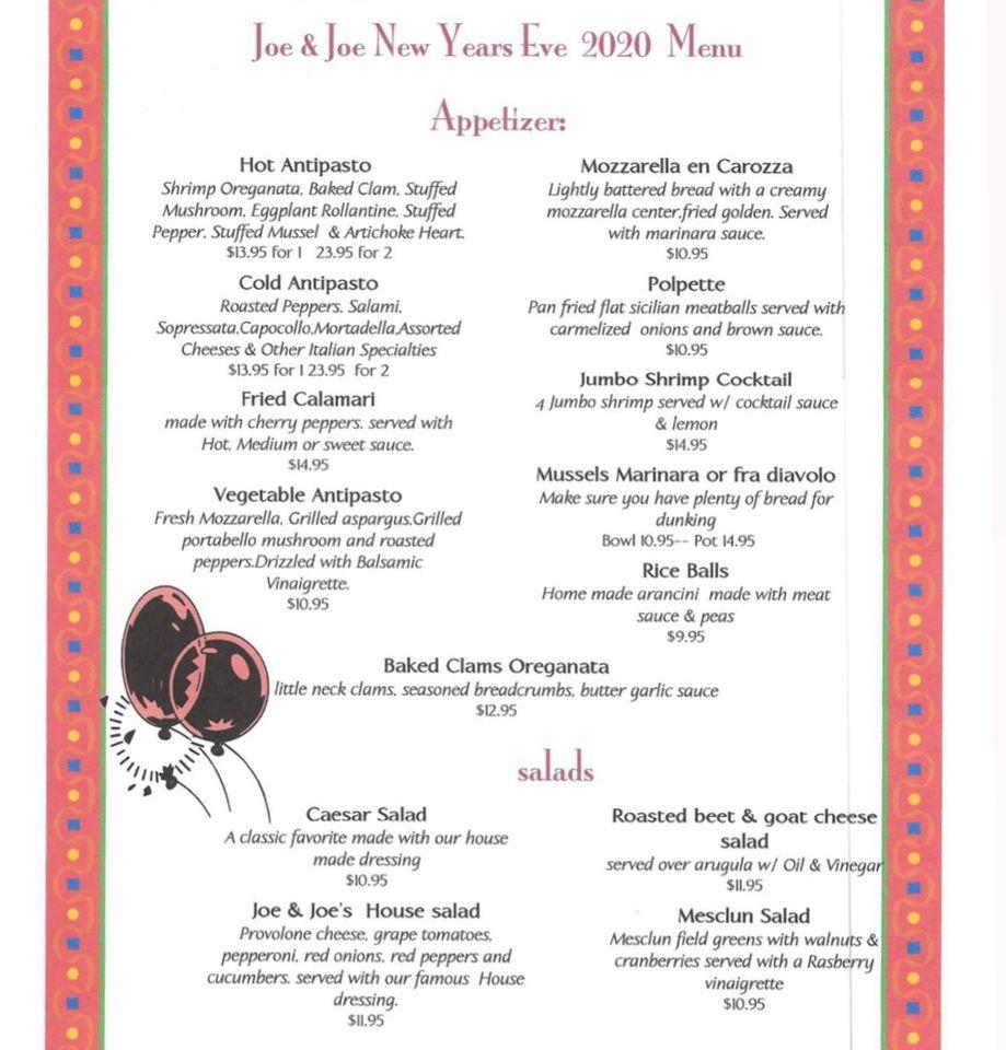 Menu at Joe and Joe restaurant, Pearl River
