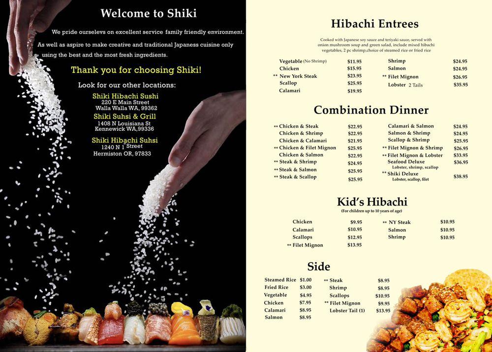 Menu at Shiki Sushi Bar & Japanese Grill, Coeur d'Alene