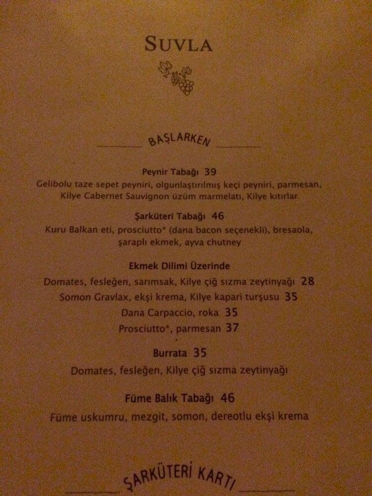 Menu at Suvla Kanyon, Istanbul, Kanyon AVM
