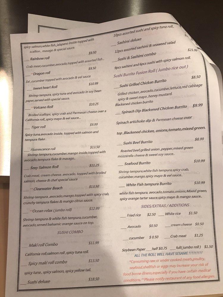 Carta del restaurante Xuan Fusion Sushi, Barboursville