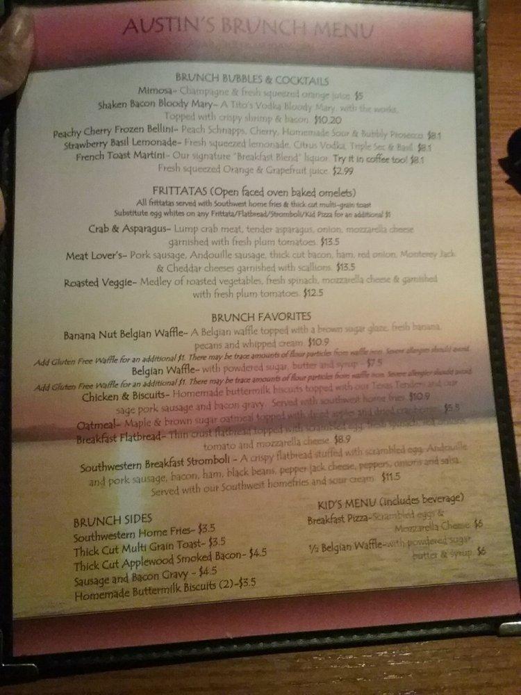 Menu at Austin's Restaurant & Bar, West Lawn