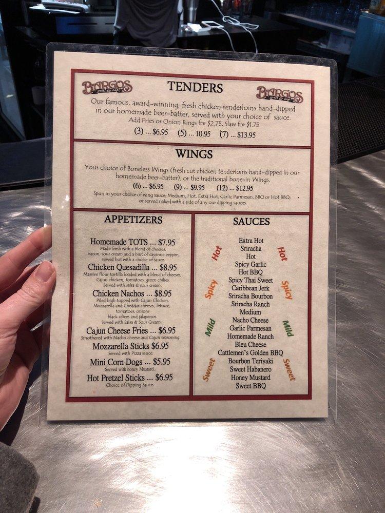 Menu at Bargos Grill & Tap, Fairfield