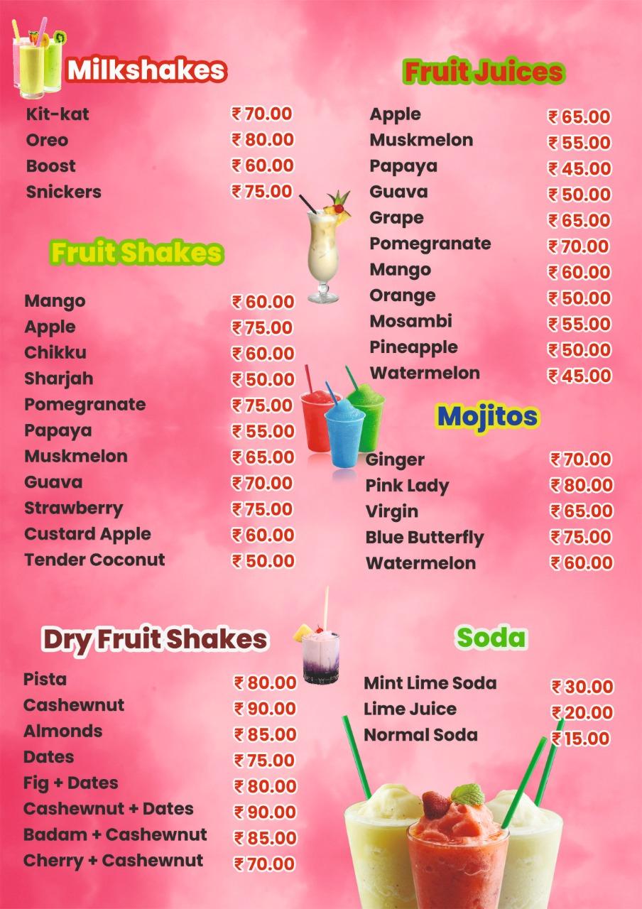 Menu at Bujji's Bojanam, Attibele