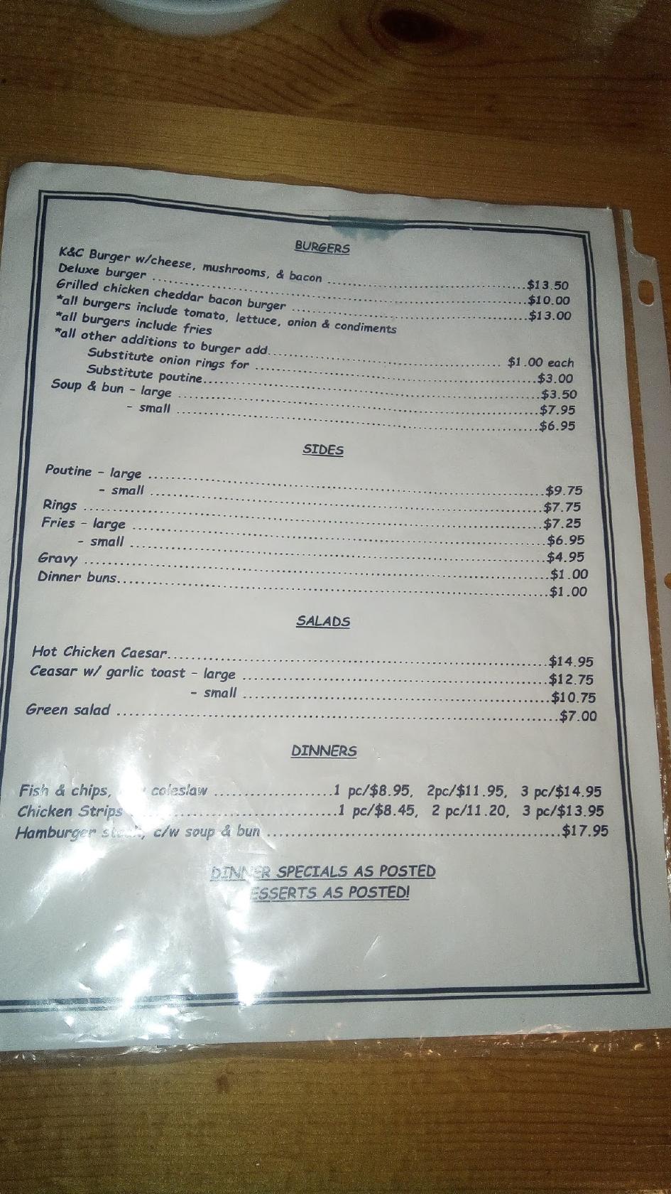 Menu at Fort Alexandria Cafe & Fruit Stand, Canada