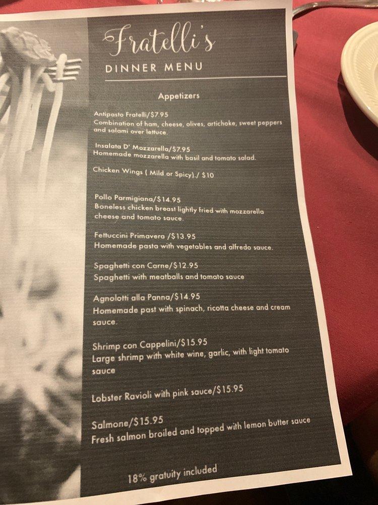 Menu at Fratelli Italian Restaurant, Cheverly