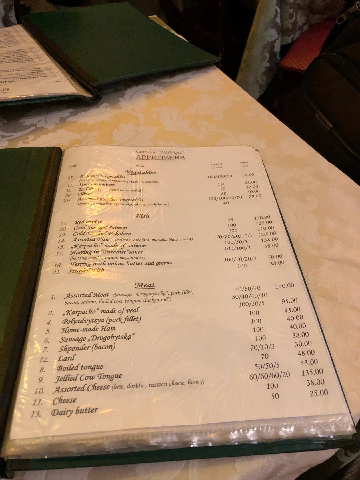 Carta de Kafe-Bar "Nostalʹhiya", Leopolis
