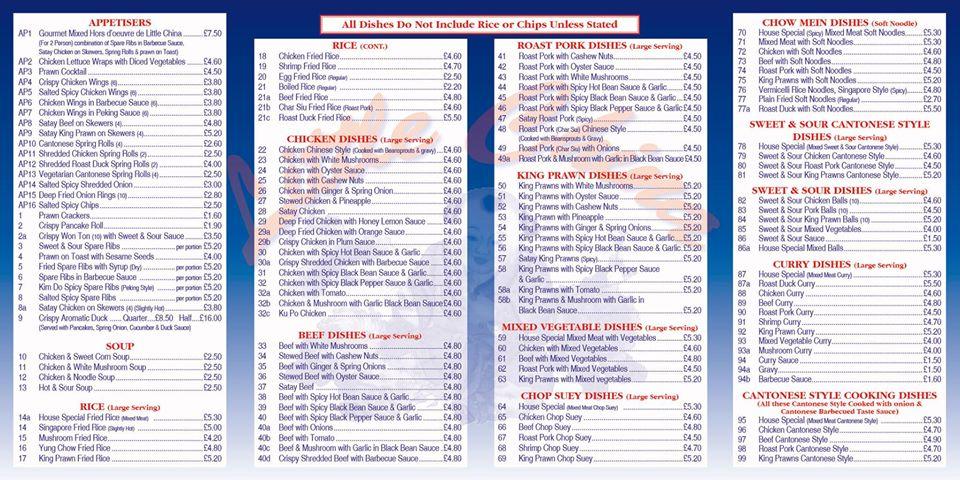 Menu at Little China Chinese Take Away fast food, Skegness