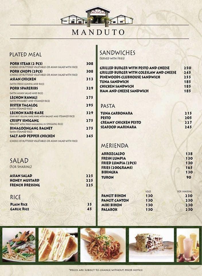 Menu at Manduto Cafe And Restaurant, Baguio, Km 3 Asin Purok road ...