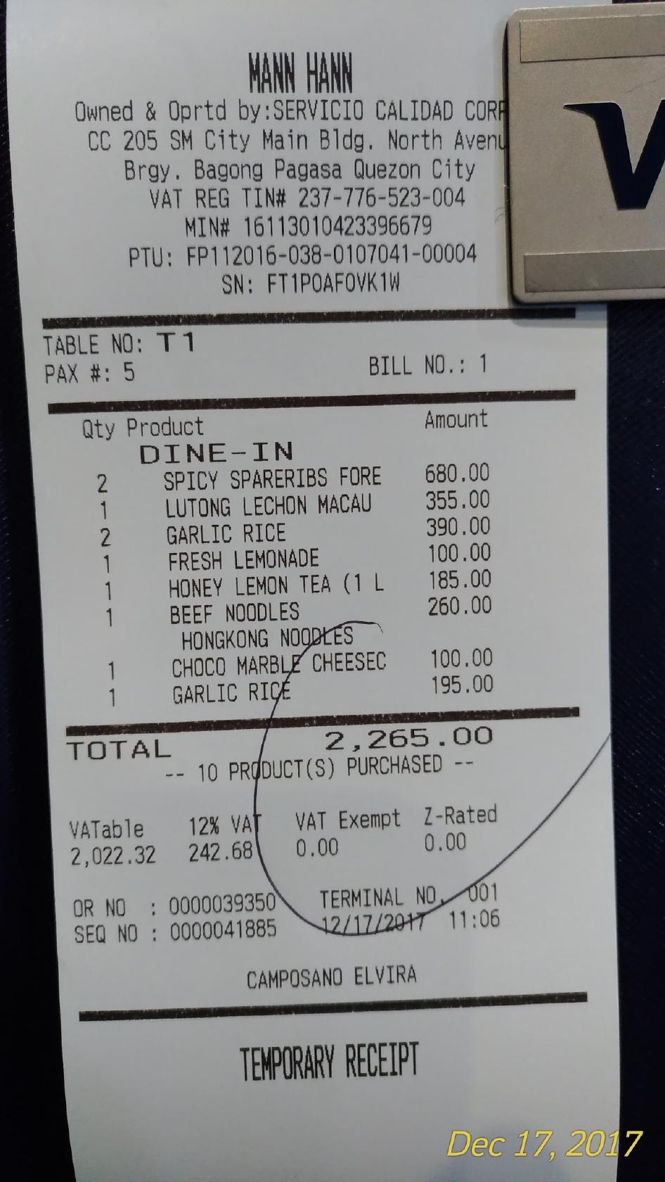 Menu at Mann Hann restaurant, Quezon City, L2