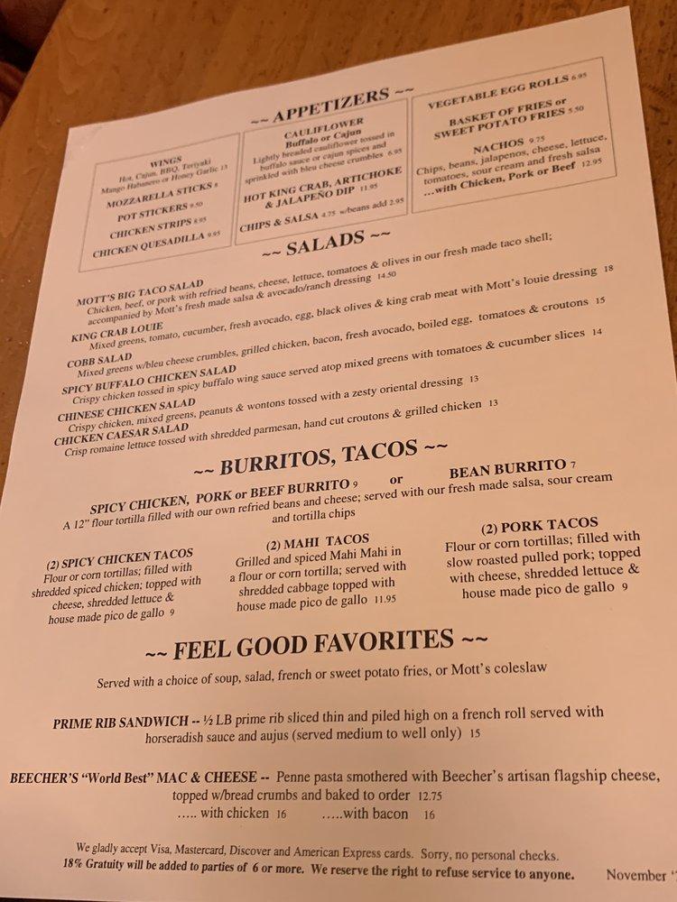 Menu at Mott Canyon Tavern & Grill pub & bar, Stateline