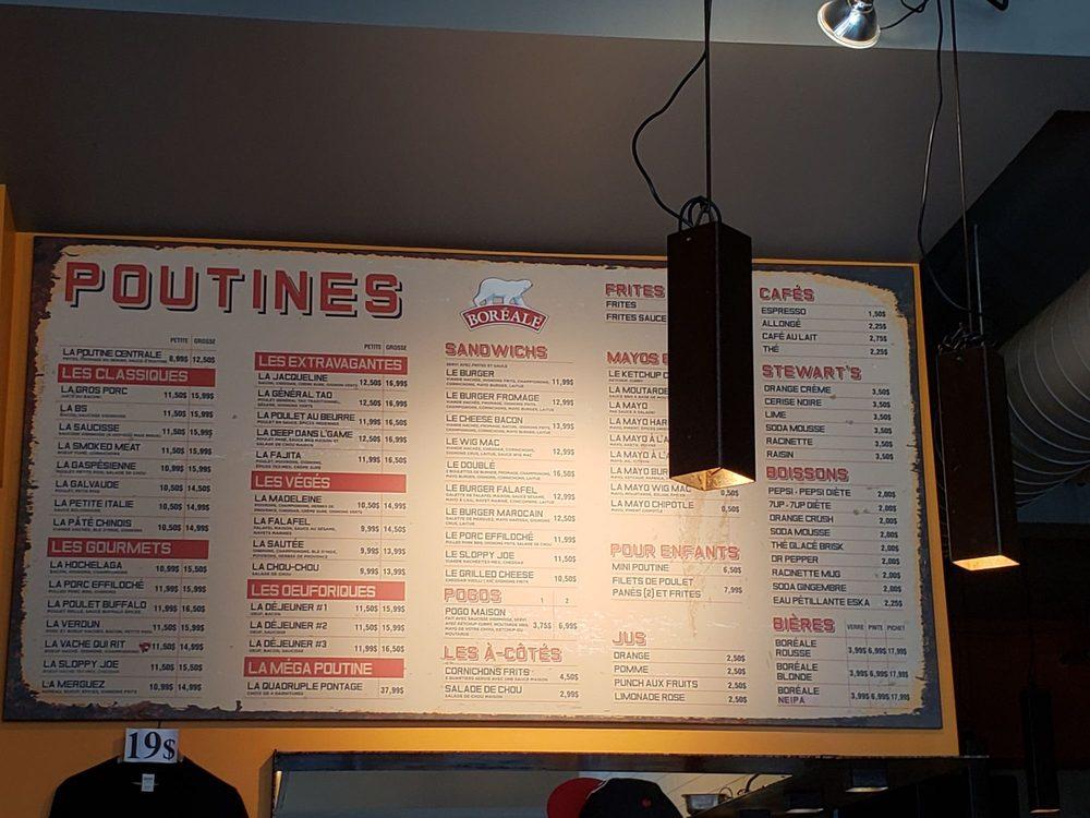 Menu at Poutine Centrale restaurant, Montréal, Rue Hochelaga