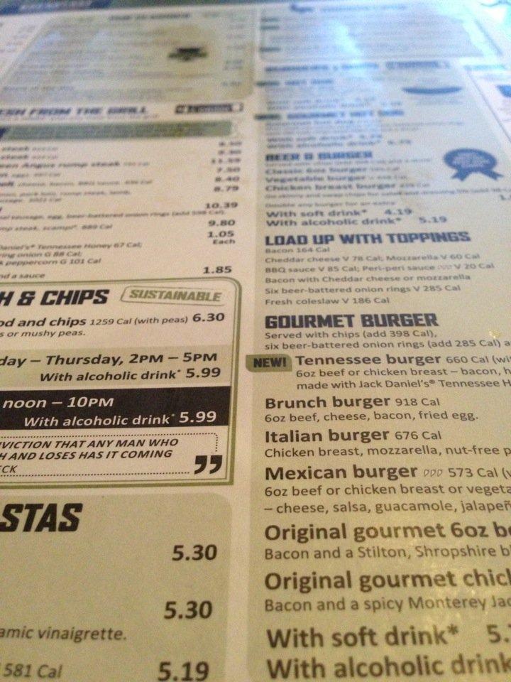 Menu at The Tailor's Chalk pub & bar, Sidcup