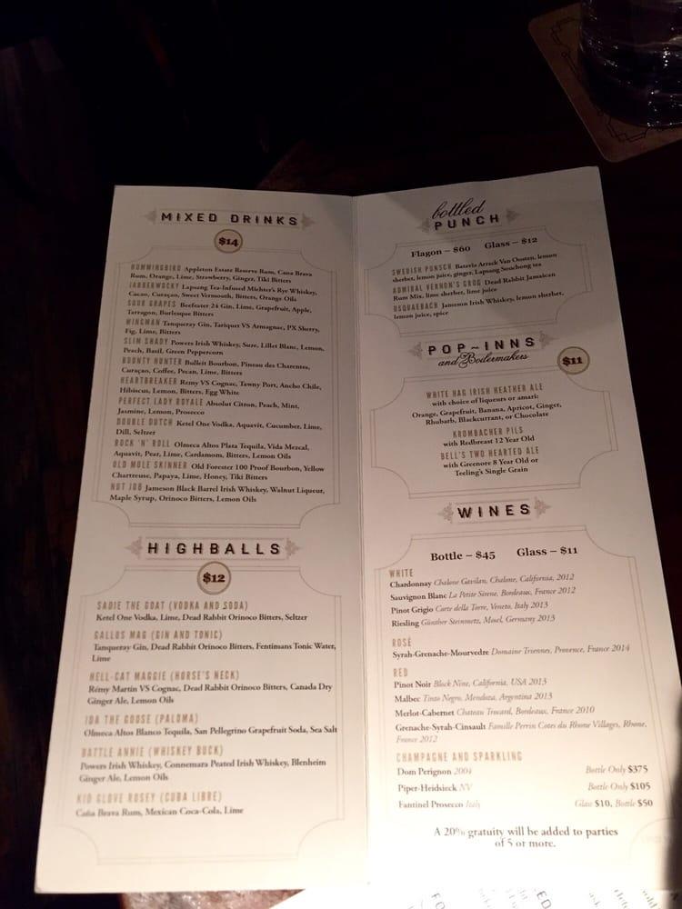 Menu at The Dead Rabbit pub & bar, New York City
