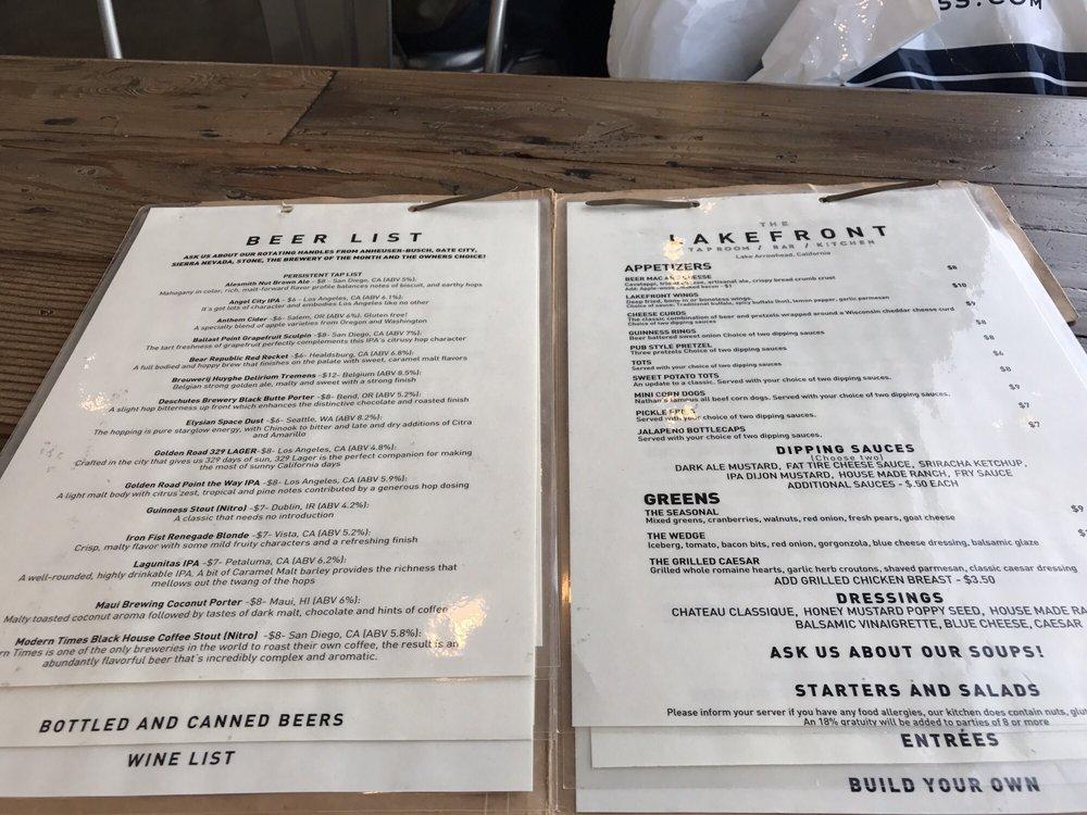 Menu at The Lakefront Tap Room Bar and Kitchen, Lake Arrowhead