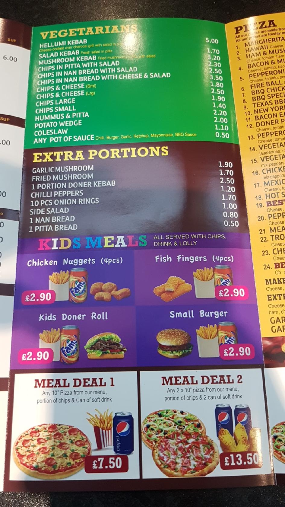 Menu at Turkish Best Kebab restaurant, Spalding