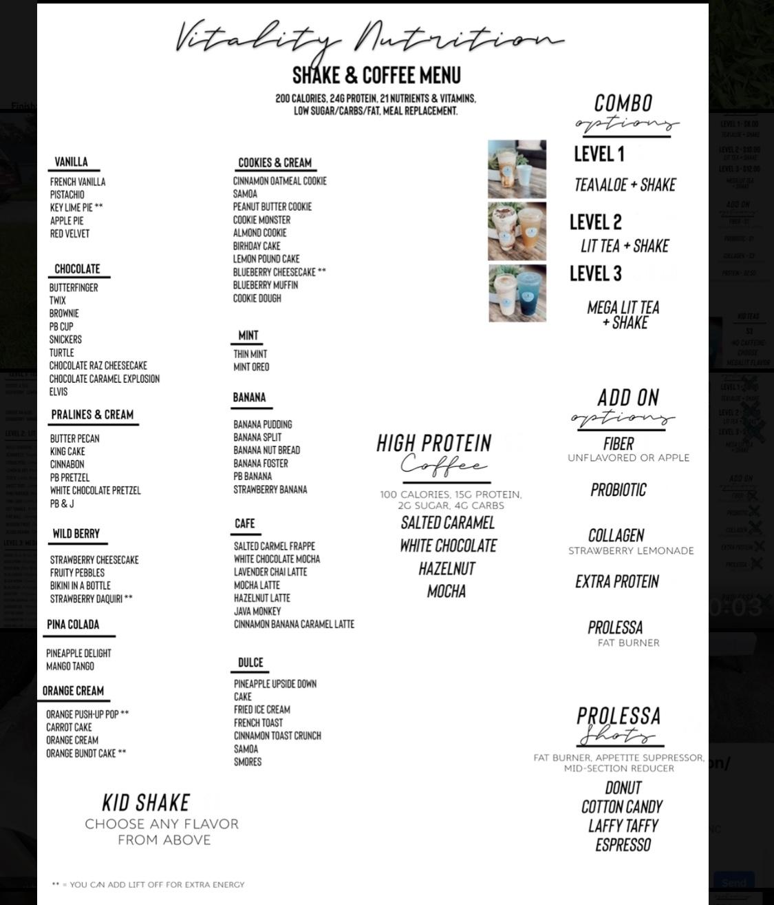 Menu at Vitality Nutrition pub & bar, Wilson
