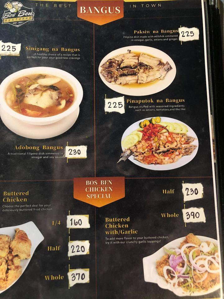 Menu at Bos Ben Restaurant and Sport Bar, Manila