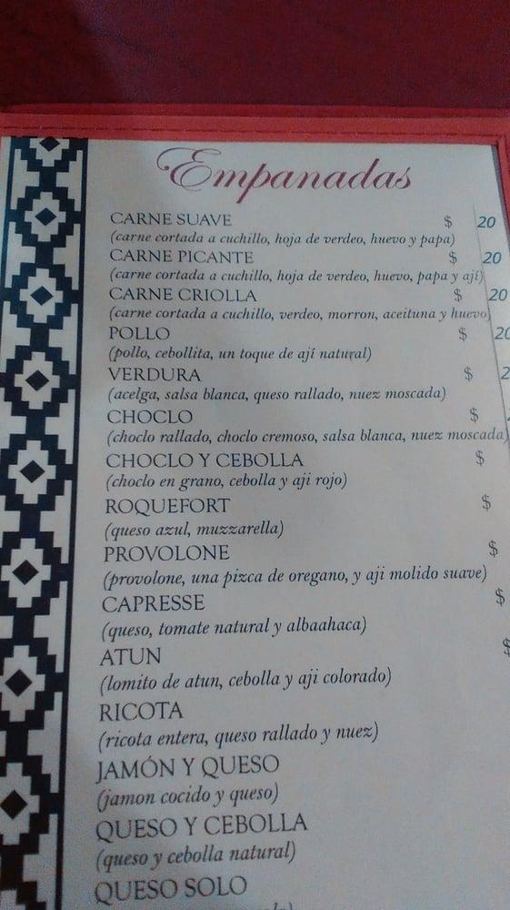 Carta del restaurante Fortín Salteño, Buenos Aires, Av. Cabildo 4702