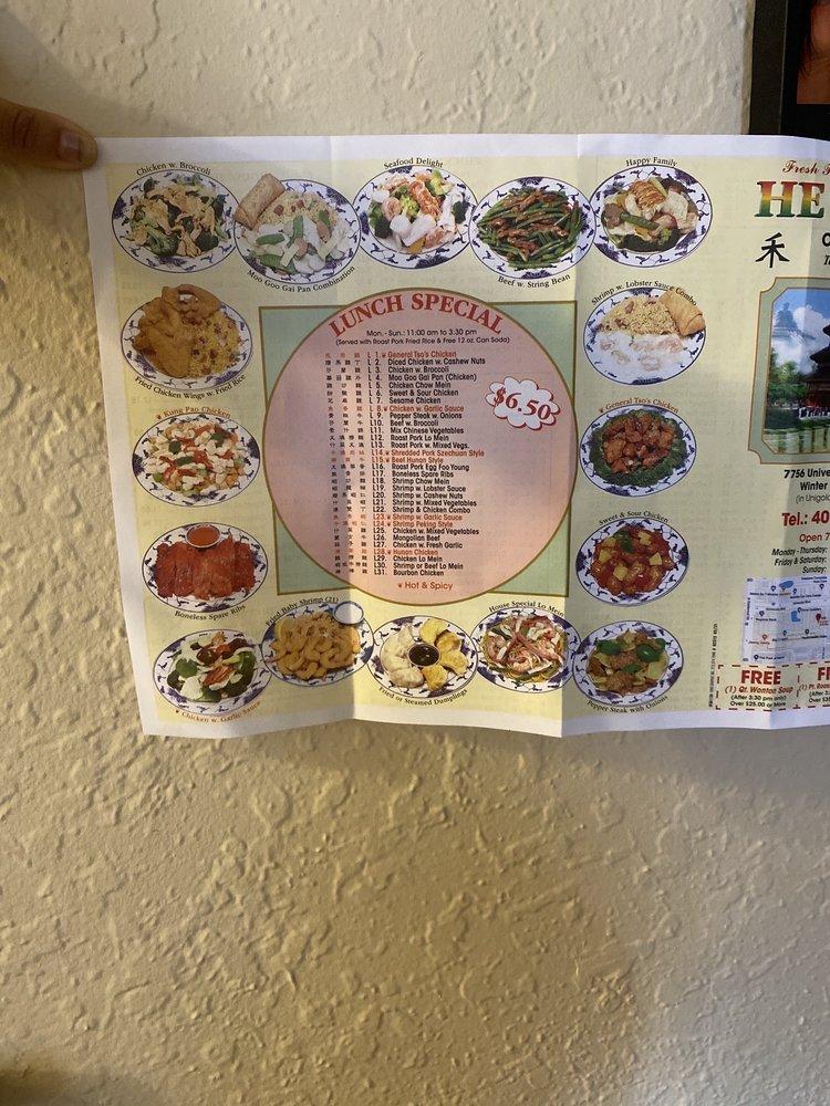 Menu at He Sheng restaurant, Winter Park