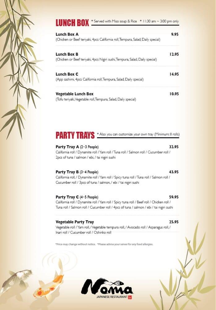 Menu at Noma Sushi Japanese Restaurant, Langley Township, Willoughby ...
